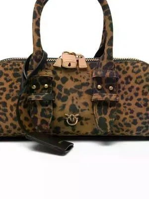 Pinko Leopard Print Padlock Tote Bag - Brown