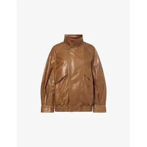 Nour Hammour Leather Funnel-neck Jacket