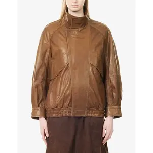 Nour Hammour Leather Funnel-neck Jacket