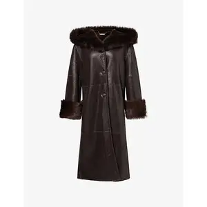 Nour Hammour Shearling-trim Leather Coat