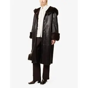 Nour Hammour Shearling-trim Leather Coat