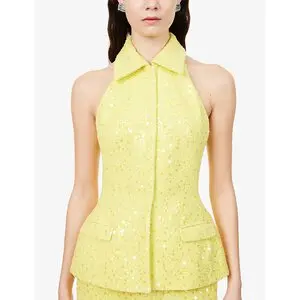 David Koma Tailored High-collar Sequinned Vest Top