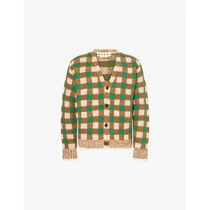 Marni Check-print V-neck Wool-blend Cardigan