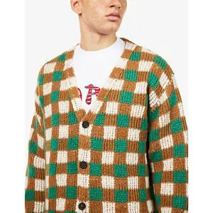 Marni Check-print V-neck Wool-blend Cardigan