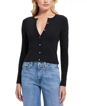 Goldie LeWinter Pointelle Crop Cardigan - Black