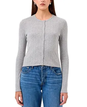 GOLDIE LEWINTER Pointelle Crop Cardigan - Gray Heather