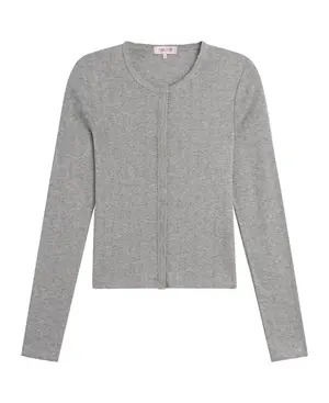 GOLDIE LEWINTER Pointelle Crop Cardigan - Gray Heather