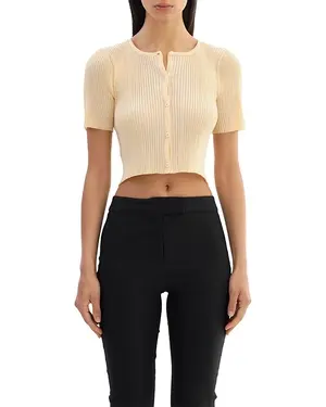 LAMARQUE Cropped Rib Knit Cardigan