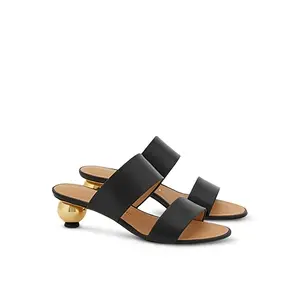 FERRAGAMO Leather Bauble Heel Sandals Nero