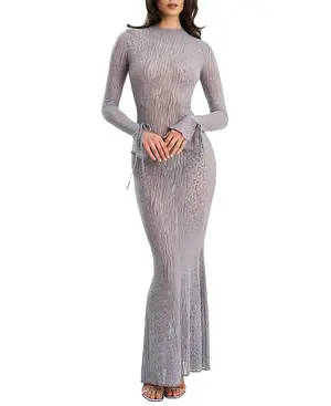 MISS CIRCLE NEW YORK Waylynn Burnout Velvet Animal Print Maxi Dress - Grey