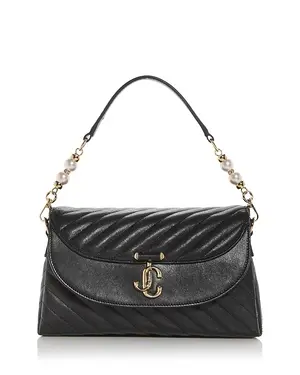 JIMMY CHOO Avenue Curve Leather Top Handle Bag - Black