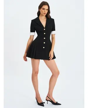 MISS CIRCLE NEW YORK Woven Crepe Pleated Mini Blazer Dress