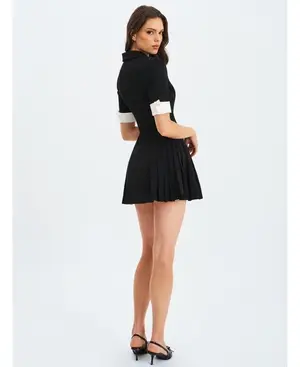 MISS CIRCLE NEW YORK Woven Crepe Pleated Mini Blazer Dress