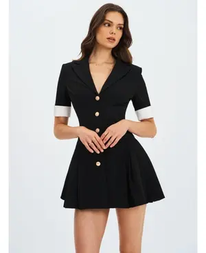 MISS CIRCLE NEW YORK Woven Crepe Pleated Mini Blazer Dress