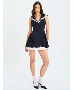 MISS CIRCLE NEW YORK Calliope Sailor Pleated Mini Dress
