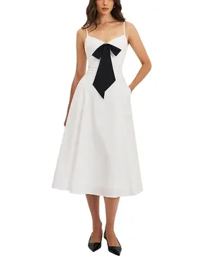 MISS CIRCLE NEW YORK Corinne Poplin Flared Maxi Dress With Removable Bow