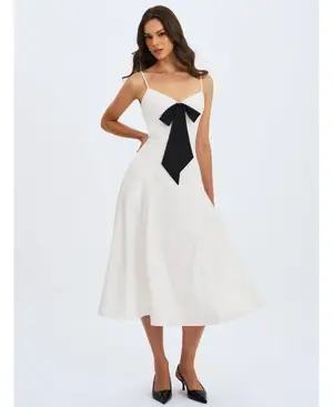 MISS CIRCLE NEW YORK Corinne Poplin Flared Maxi Dress With Removable Bow