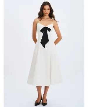 MISS CIRCLE NEW YORK Corinne Poplin Flared Maxi Dress With Removable Bow