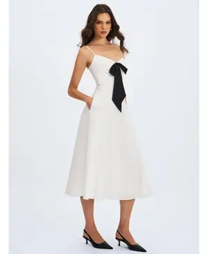 MISS CIRCLE NEW YORK Corinne Poplin Flared Maxi Dress With Removable Bow