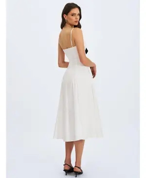 MISS CIRCLE NEW YORK Corinne Poplin Flared Maxi Dress With Removable Bow