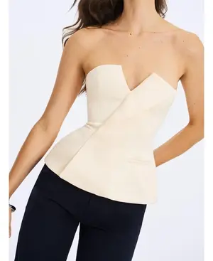 MISS CIRCLE NEW YORK Yani Asymmetrical Lapel Peplum Top