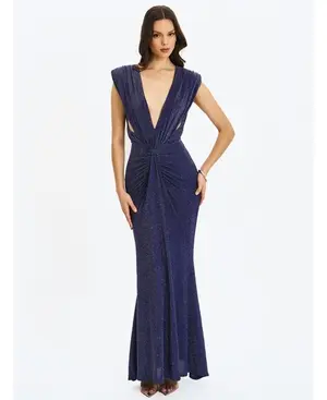 MISS CIRCLE NEW YORK Terri Sparkle Plunging Backless Maxi Dress