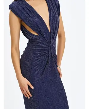 MISS CIRCLE NEW YORK Terri Sparkle Plunging Backless Maxi Dress