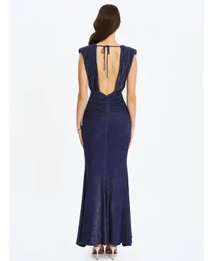 MISS CIRCLE NEW YORK Terri Sparkle Plunging Backless Maxi Dress