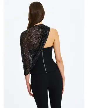 MISS CIRCLE NEW YORK Peplum Top With Beaded Asymmetrical Cape