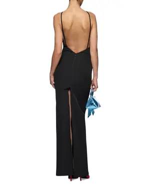 Attico Ostrich Feather Trim Maxi Dress - Black
