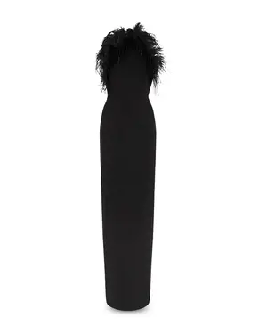 Attico Ostrich Feather Trim Maxi Dress - Black