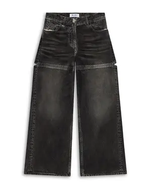 Attico Cutout Wide-leg Denim Jeans
