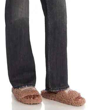 Balenciaga Furry Slide Slippers - Bisque/crystal/red
