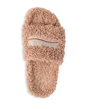 Balenciaga Furry Slide Slippers - Bisque/crystal/red