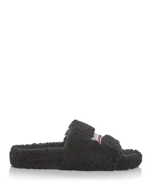 Balenciaga Furry Slide Slippers - Black/multi