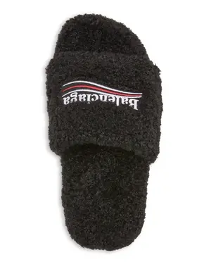 Balenciaga Furry Slide Slippers - Black/multi