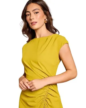 Coast Drape Side Cap Sleeve Midi Dress - Chartreuse