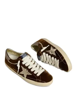 GOLDEN GOOSE Super Star Velvet Low Top Sneakers - Cognac