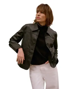 Mint Velvet Leather Jacket With Pocket Detail