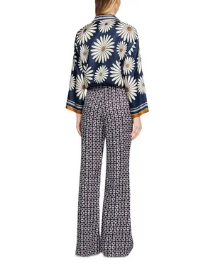 Sandro Floral Print Silk Shirt - Deep Blue