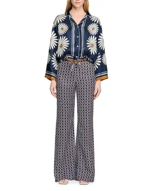 Sandro Floral Print Silk Shirt - Deep Blue