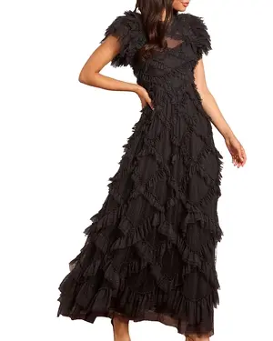 NEEDLE & THREAD Genevieve Ruffle Maxi Gown - Graphite