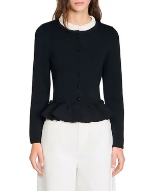 Sandro Removable Collar Peplum Cardigan
