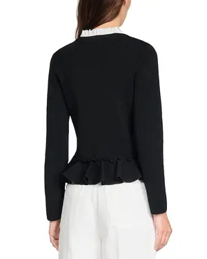 Sandro Removable Collar Peplum Cardigan