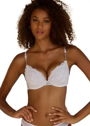 LASCANA Rhinestone Lace Push Up Bra - White