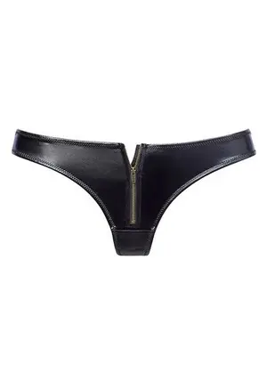 LASCANA Faux Leather Zip Thong - Black