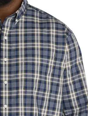 OAK HILL BY DXL Big & Tall Large Plaid Sport Shirt V2 - Navy