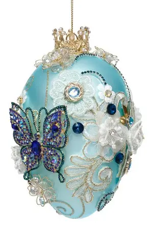 MARK ROBERTS Faberge Jewel Egg Ornament - Sky Blue
