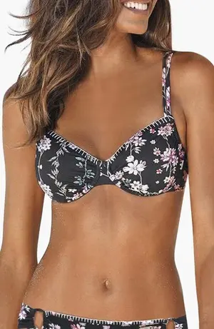 LASCANA Trimmed Underwire Bikini Top - Black Printed