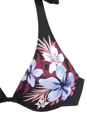 LASCANA Floral Print Underwire Bikini Top - Black Multi